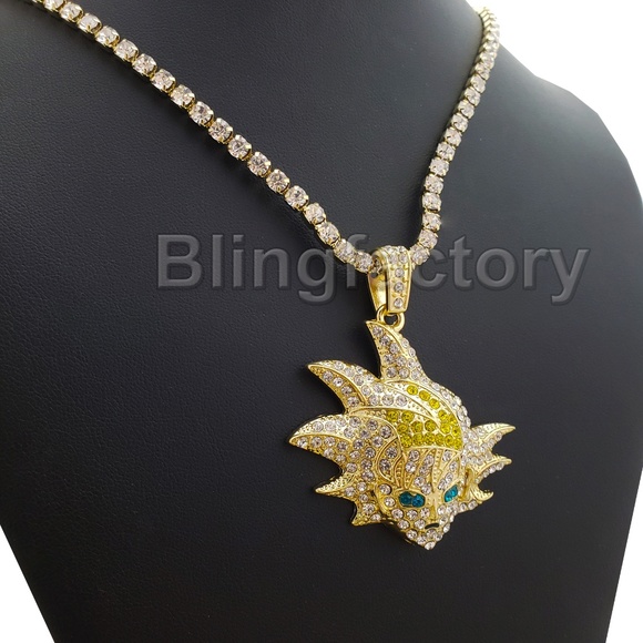 s&p | Accessories | Son Goku Pendant 8 Iced Out 1 Row Tennis Chain ...